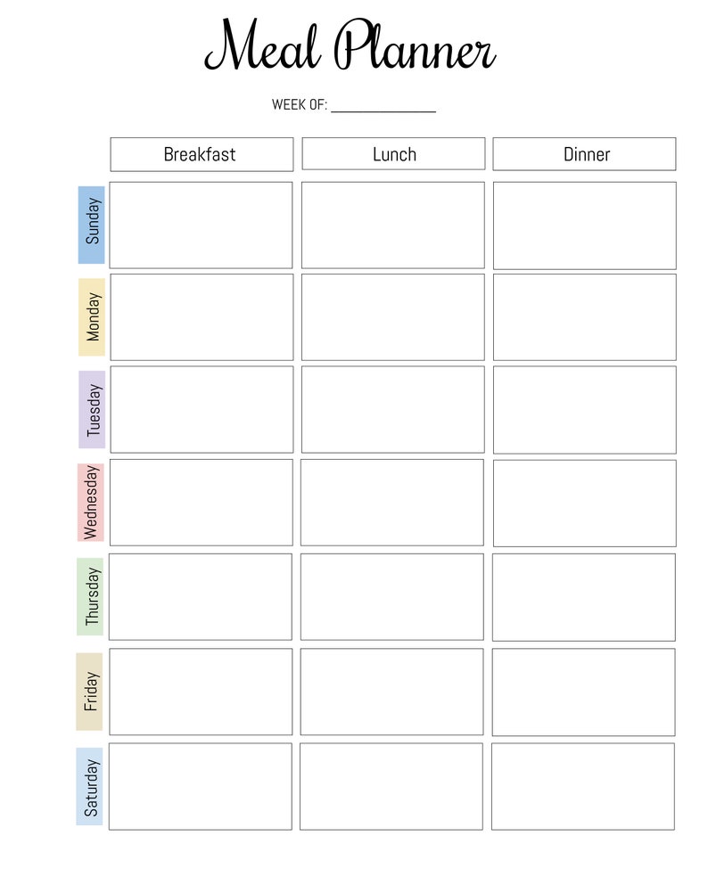 Weekly Meal Planner / 7 Days / Breakfast, Lunch, Dinner - Etsy