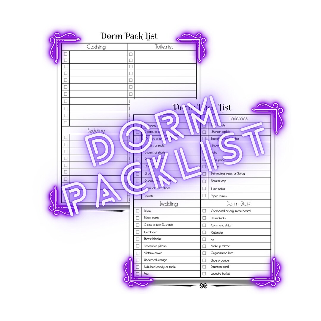 College CHECKLIST One Plain Copy and One With Items / Dorm Checklist ...