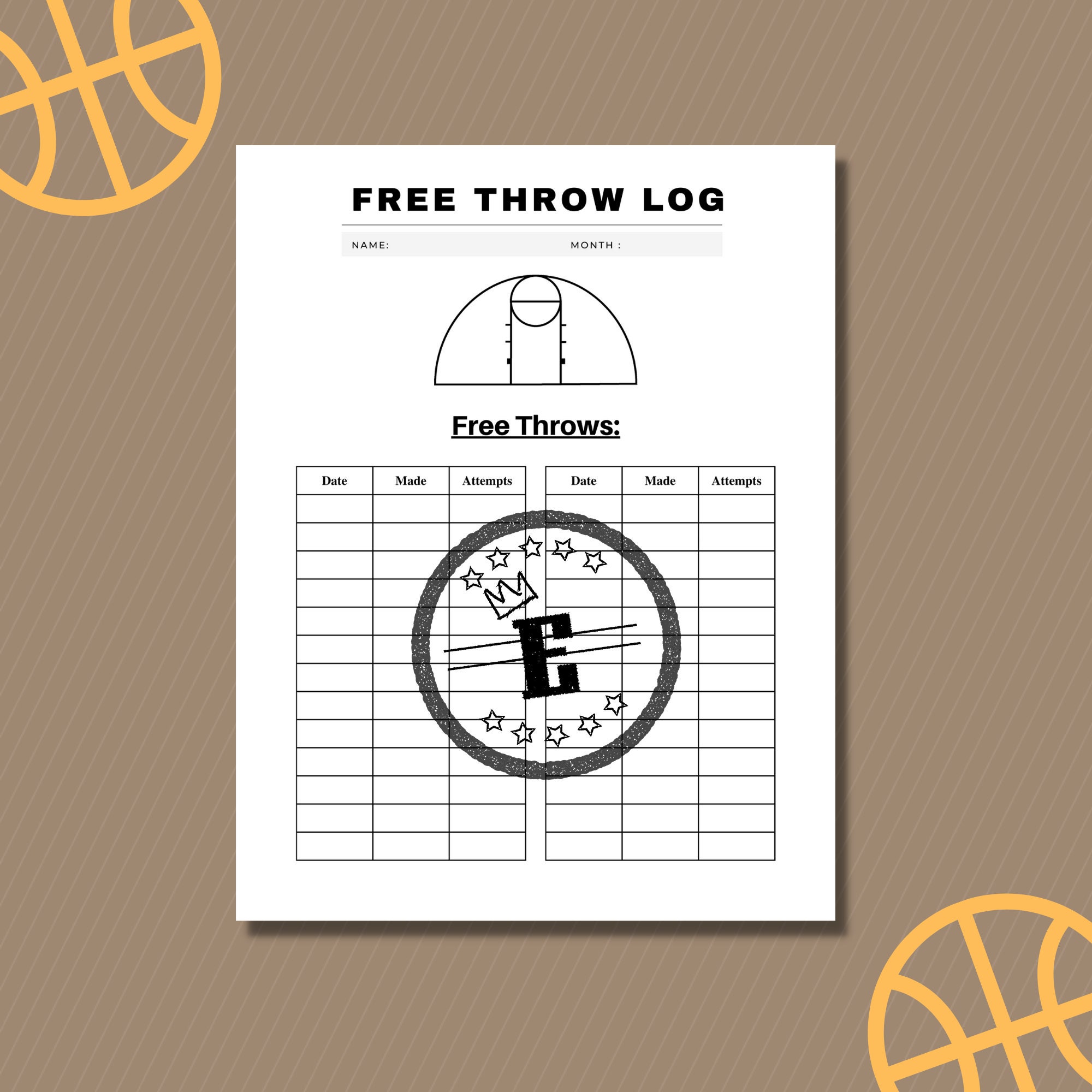 Printable Basketball Log, Basketball Shooting Tracker, Daily Workout ...