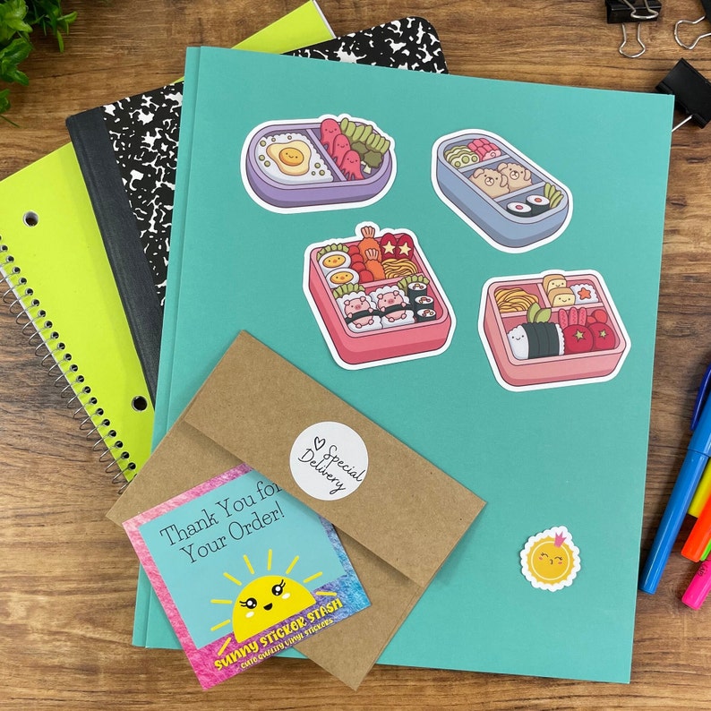 4 Piece Set Kawaii Cute Bento Box Food Matte Vinyl Sticker - Etsy