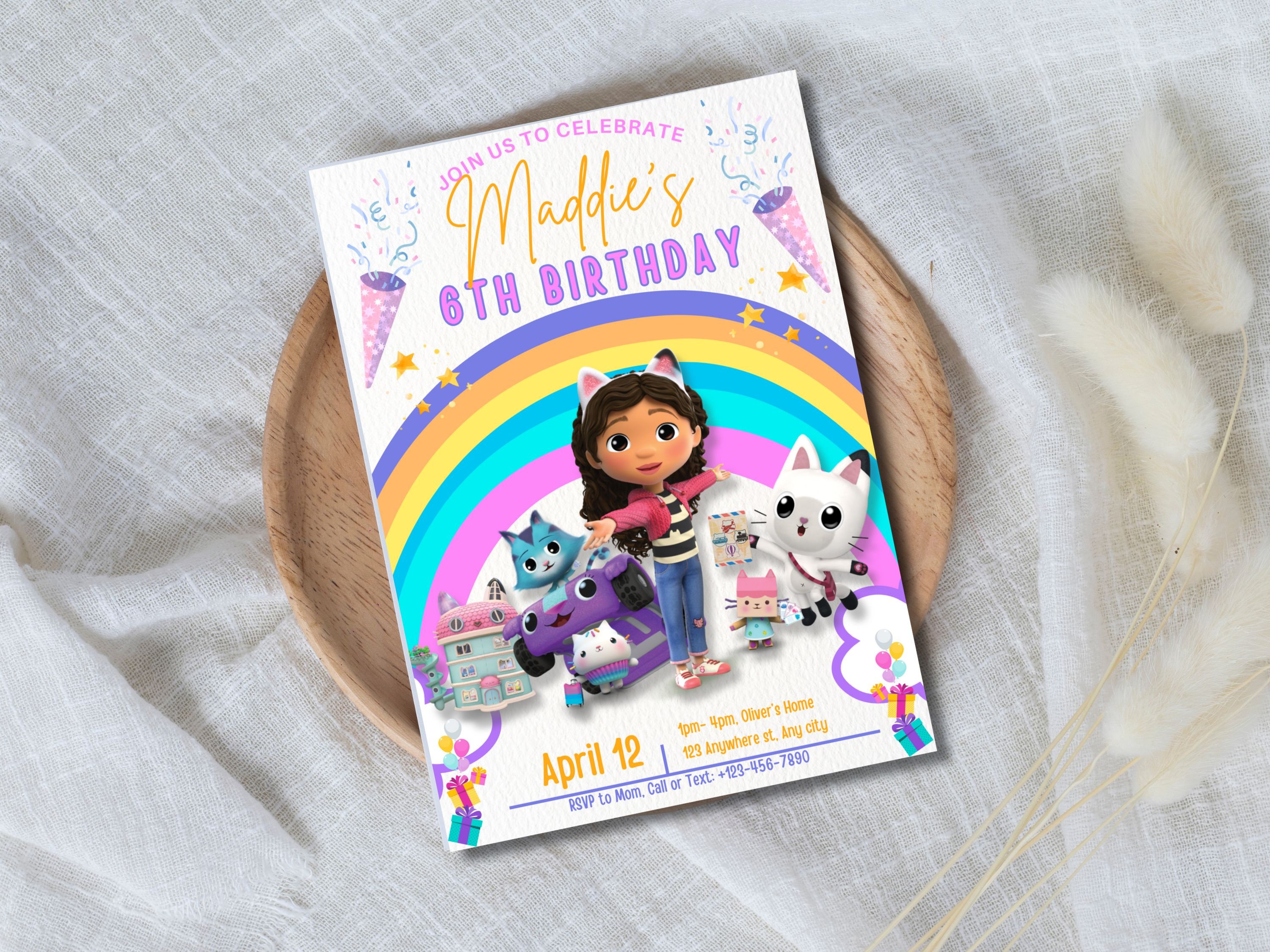 Editable Gabbys Dollhouse Birthday Invitation Template Personalized ...