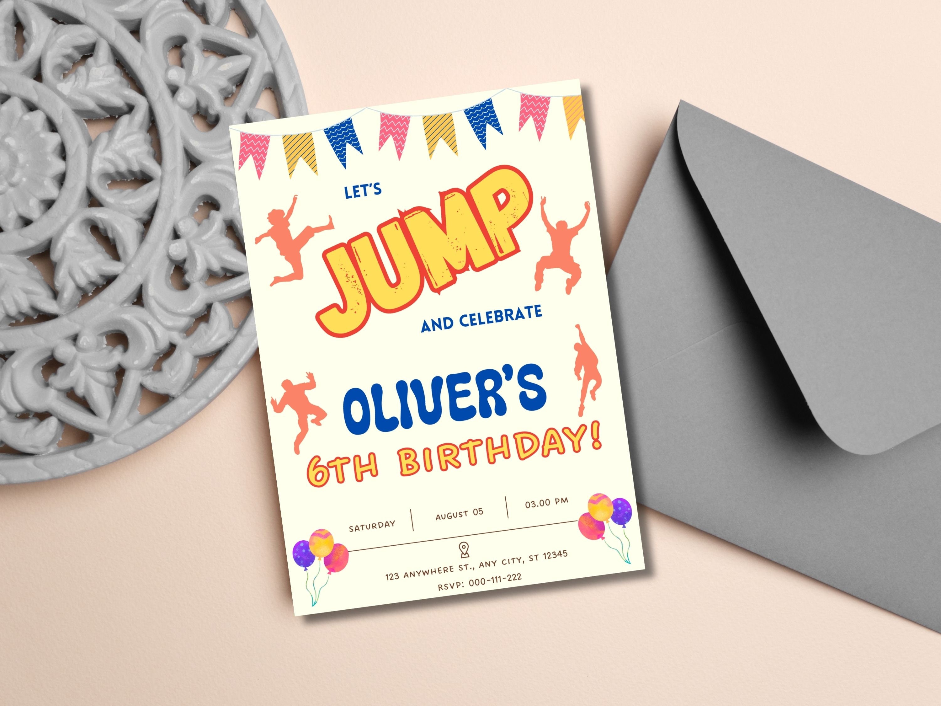 Editable Jump Party Birthday Invitation Template Digital Canva ...