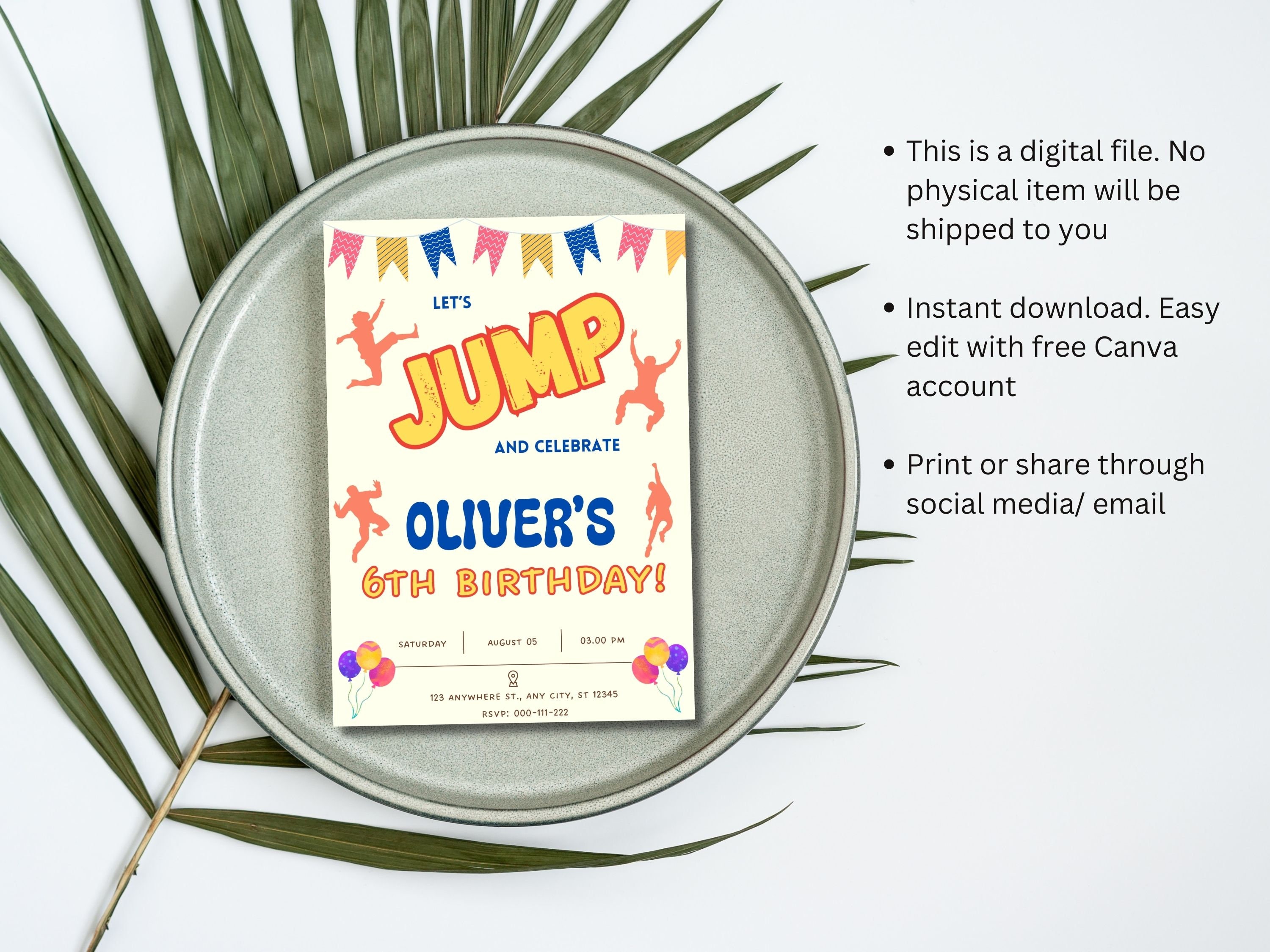 Editable Jump Party Birthday Invitation Template Digital Canva ...