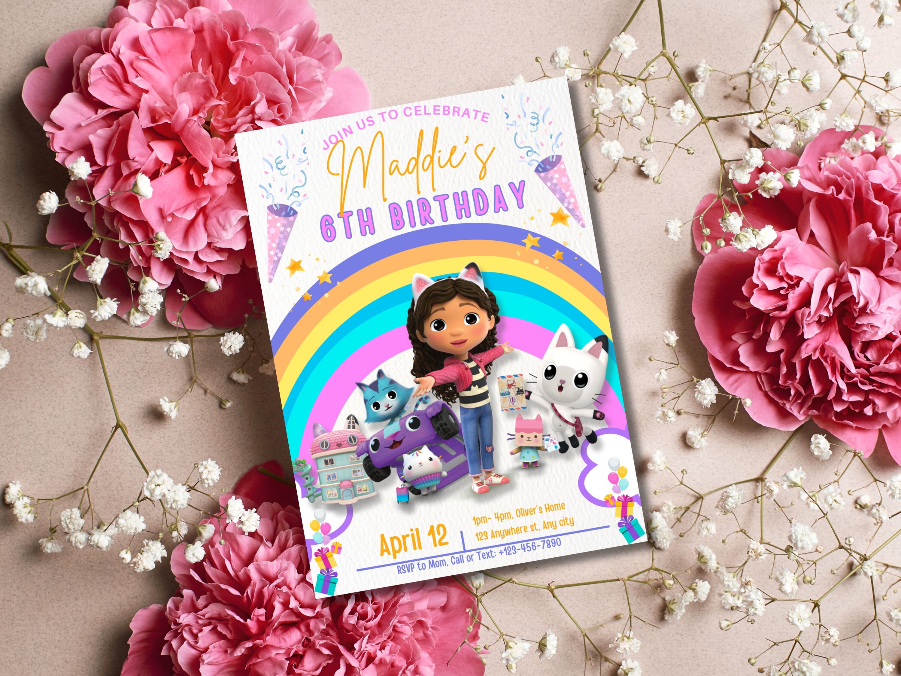 Editable Gabbys Dollhouse Birthday Invitation Template Personalized ...