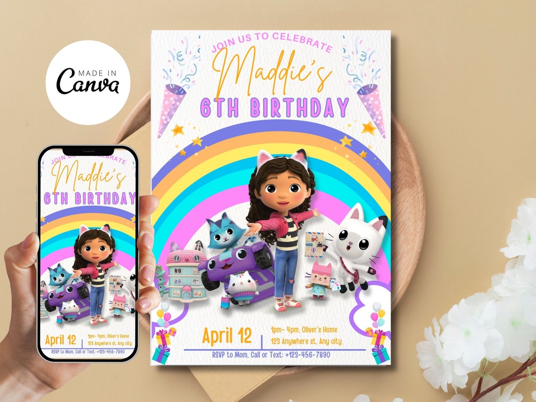 Editable Gabbys Dollhouse Birthday Invitation Template Personalized ...