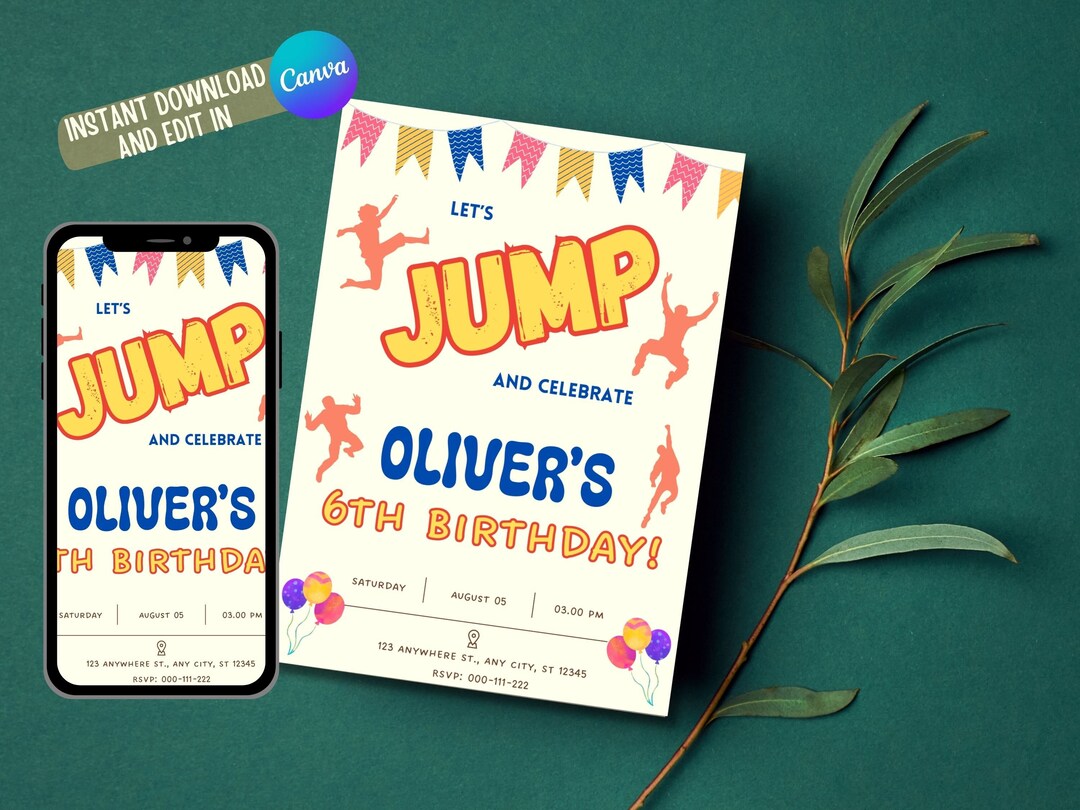 Editable Jump Party Birthday Invitation Template Digital Canva ...
