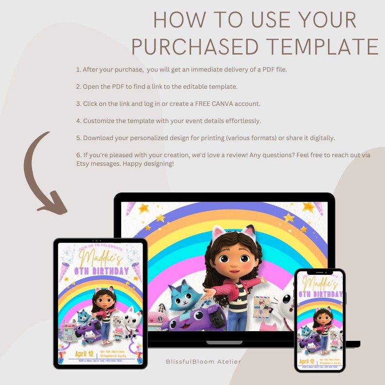 Editable Gabbys Dollhouse Birthday Invitation Template Personalized ...