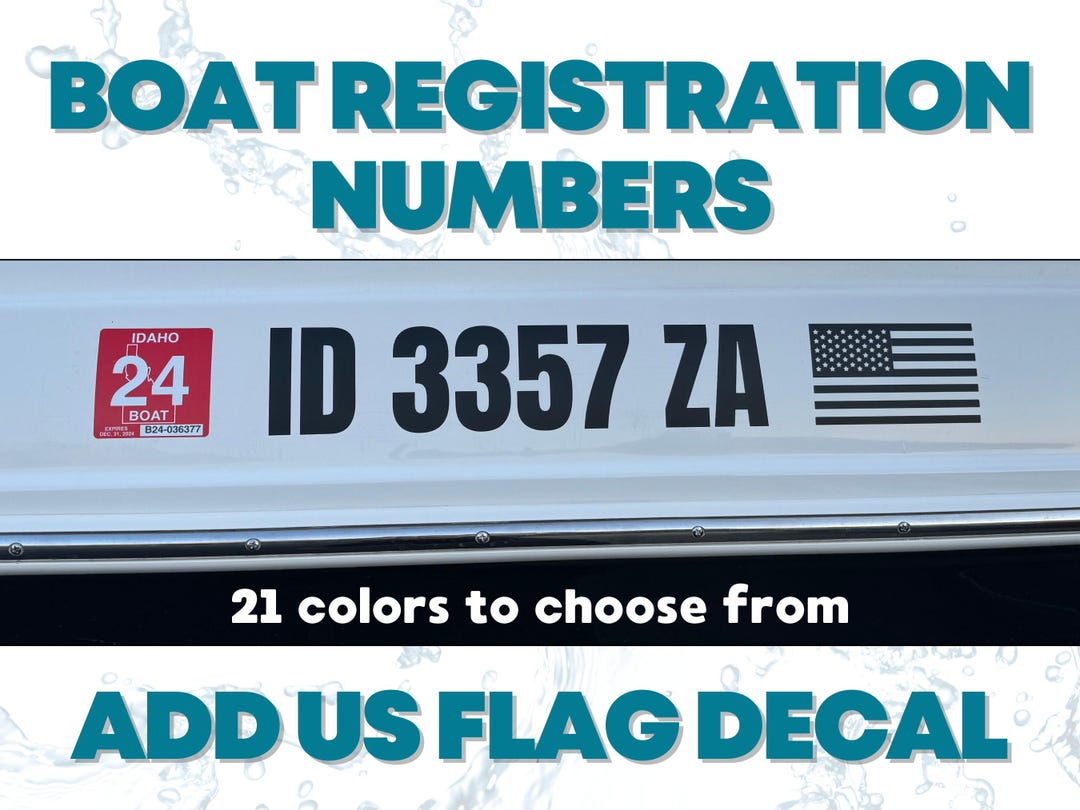 Boat Registration Number Decals: 3" Vinyl Stickers, US Flag Option (set ...