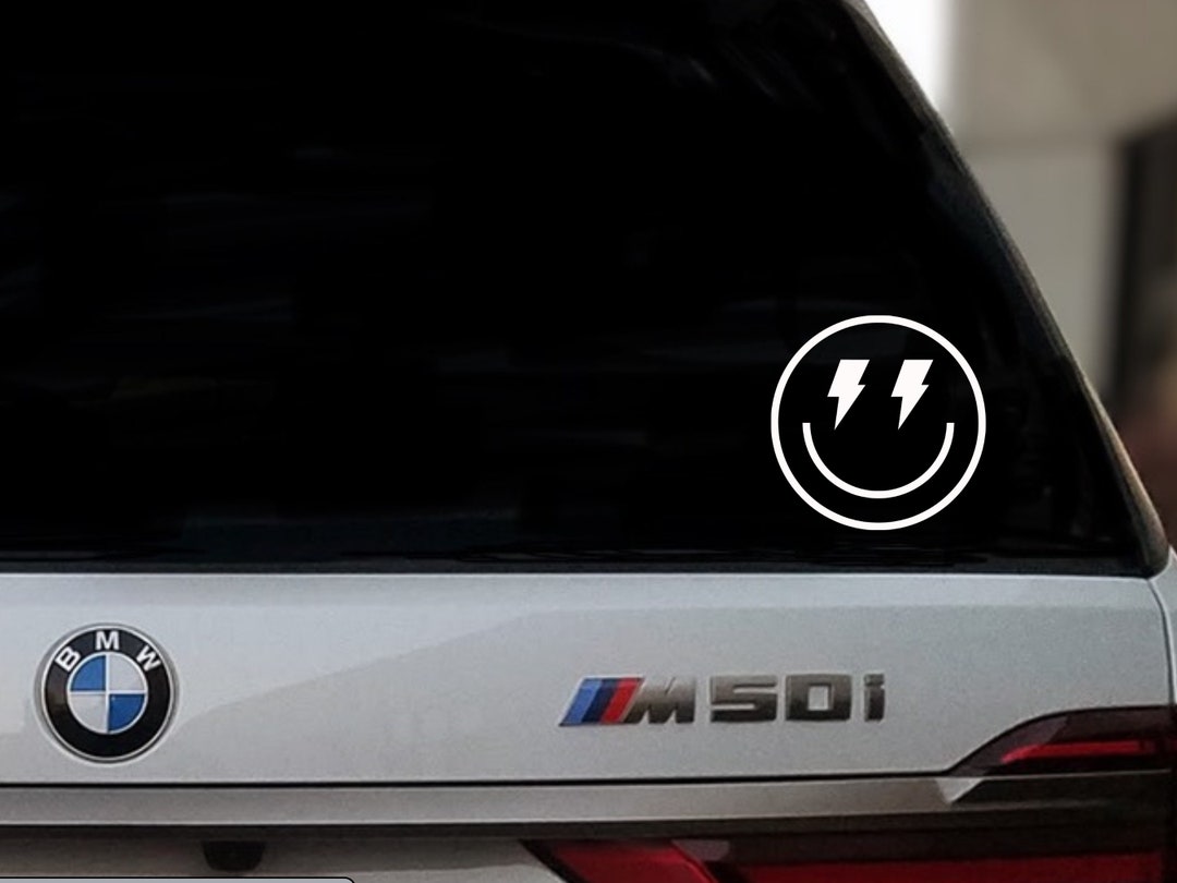 Smiley With Lightning Bolt Eyes Car Window Vinyl Sticker Decal ...