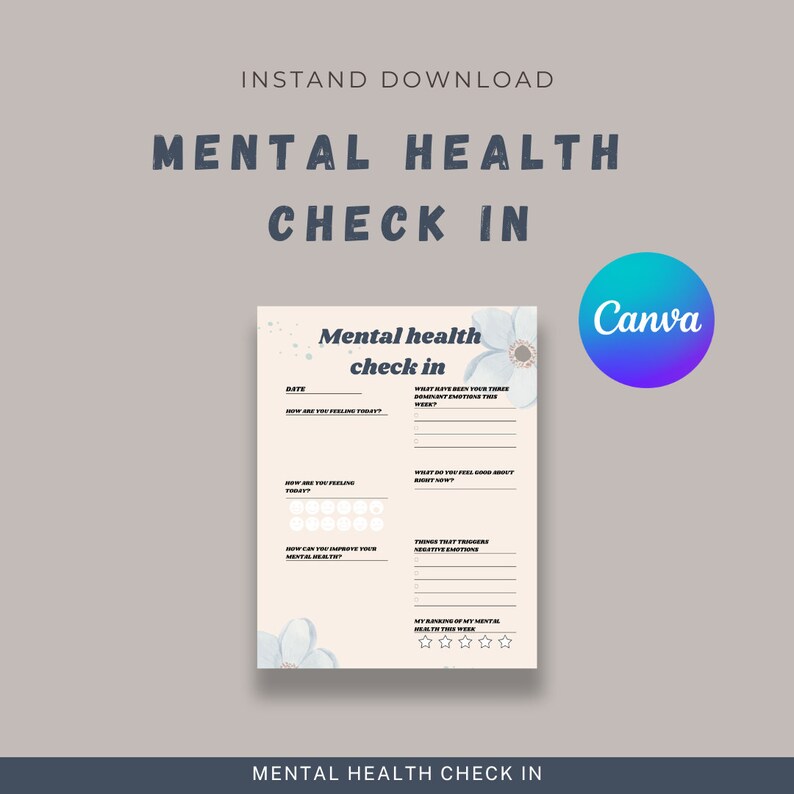 Mental Health Check In, Printable & Digital PDF, Tracker, Checklist ...