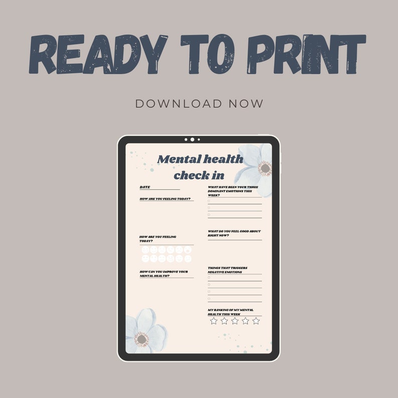 Mental Health Check In, Printable & Digital PDF, Tracker, Checklist ...