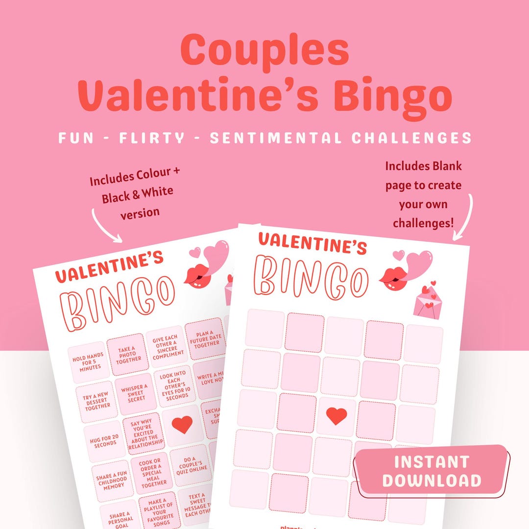Valentine's Day Bingo Card | Romantic Couple's Date Night Bingo Game ...