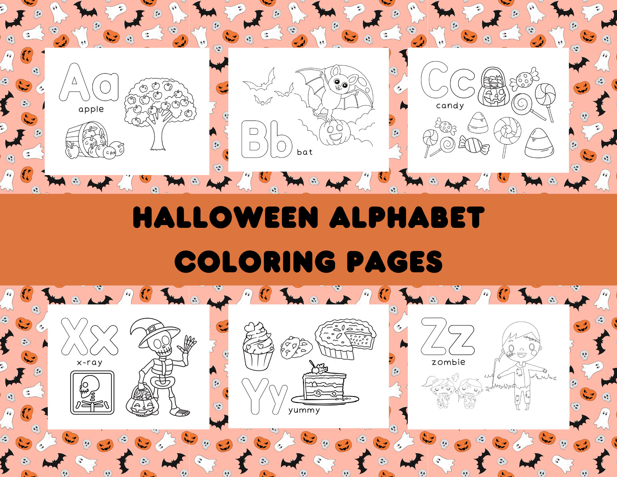 Halloween Themed Alphabet Coloring Pages for Kids - Etsy
