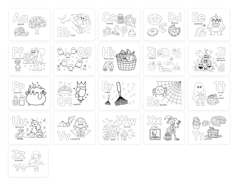 Halloween Themed Alphabet Coloring Pages for Kids - Etsy