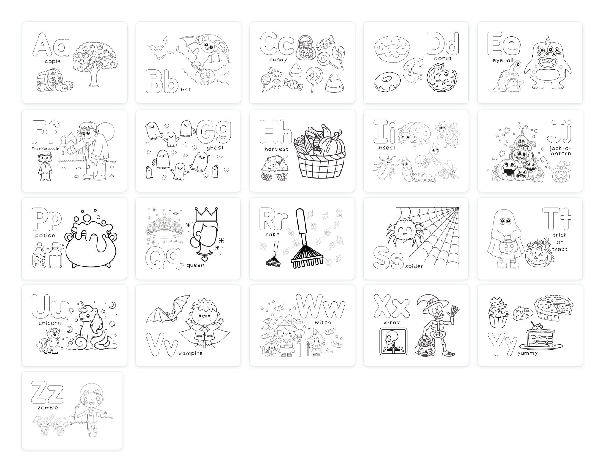 Halloween Themed Alphabet Coloring Pages for Kids - Etsy