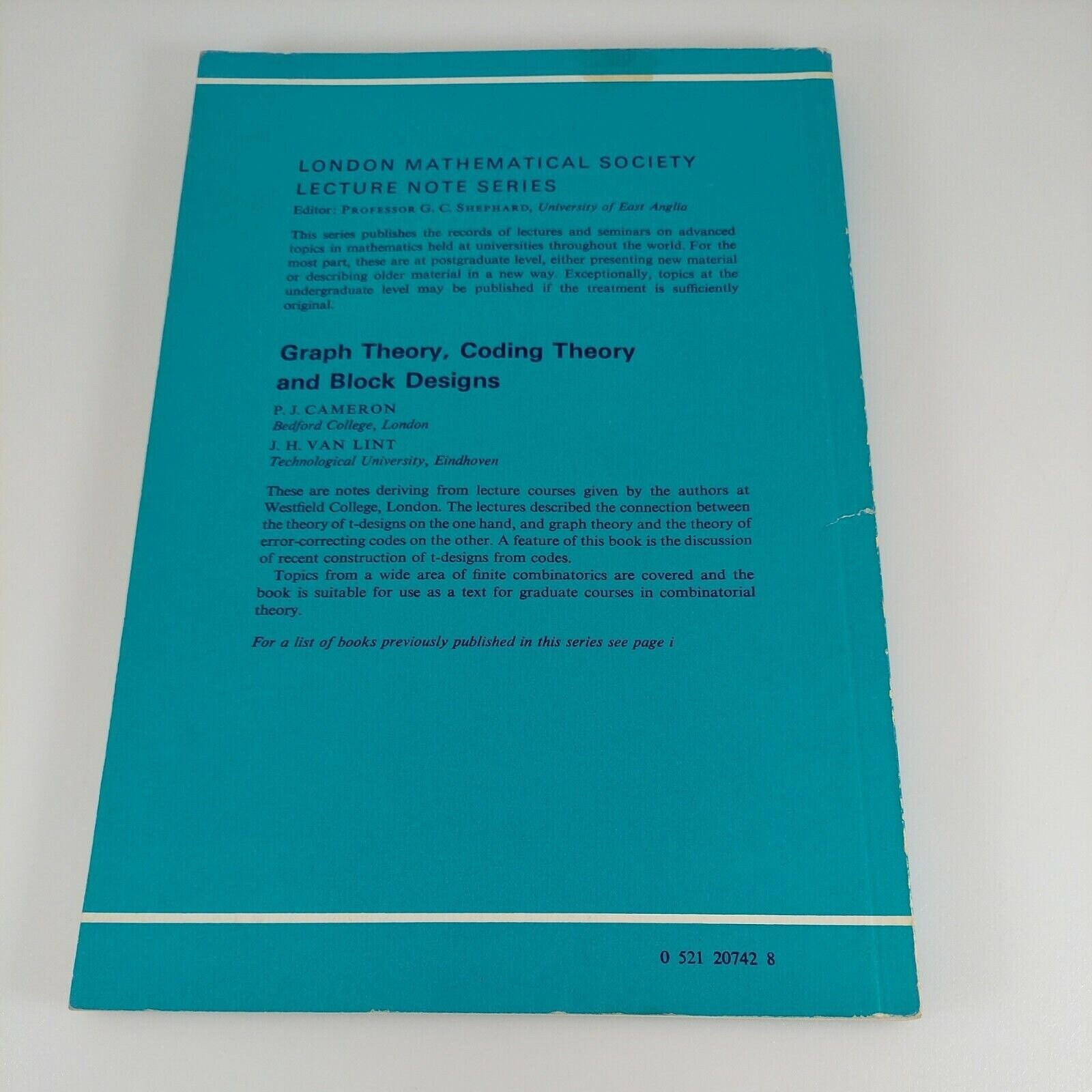 Graph Theory, Coding Theory and Block Designs, 1975 P.J. Cameron ...