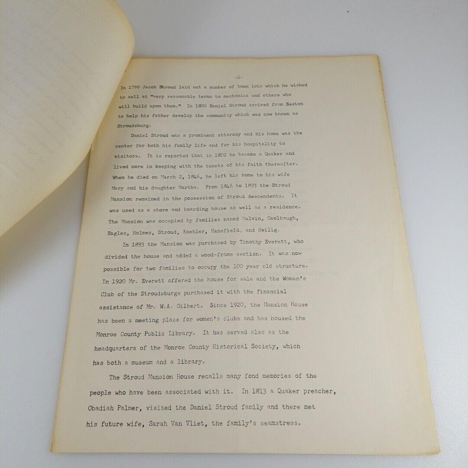 A History of the Stroud Mansion House Alfred D. Sumberg Monroe County ...