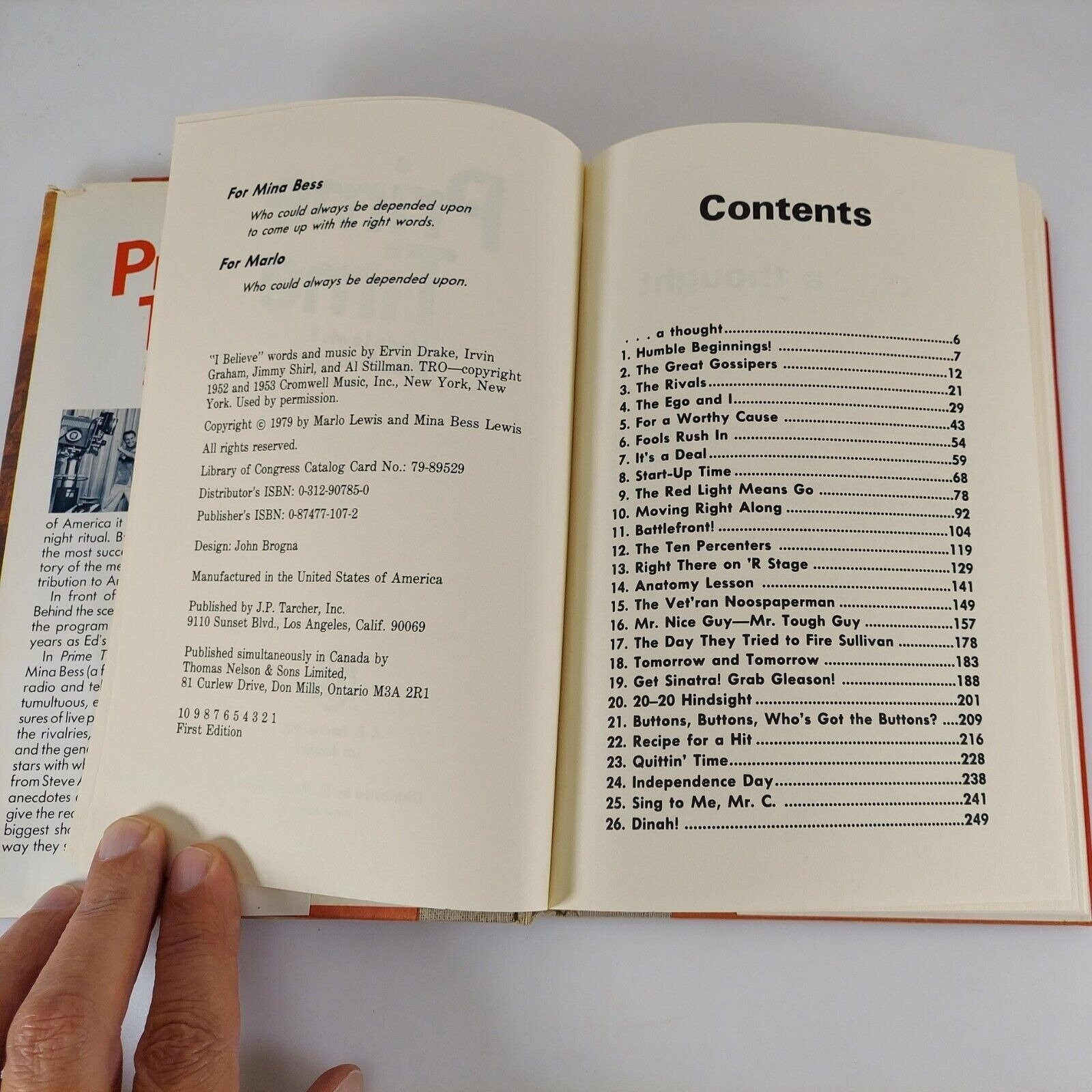 Prime Time Marlo & Mina Bess Lewis 1st Printing HCDJ J.P. Tarcher, TV ...