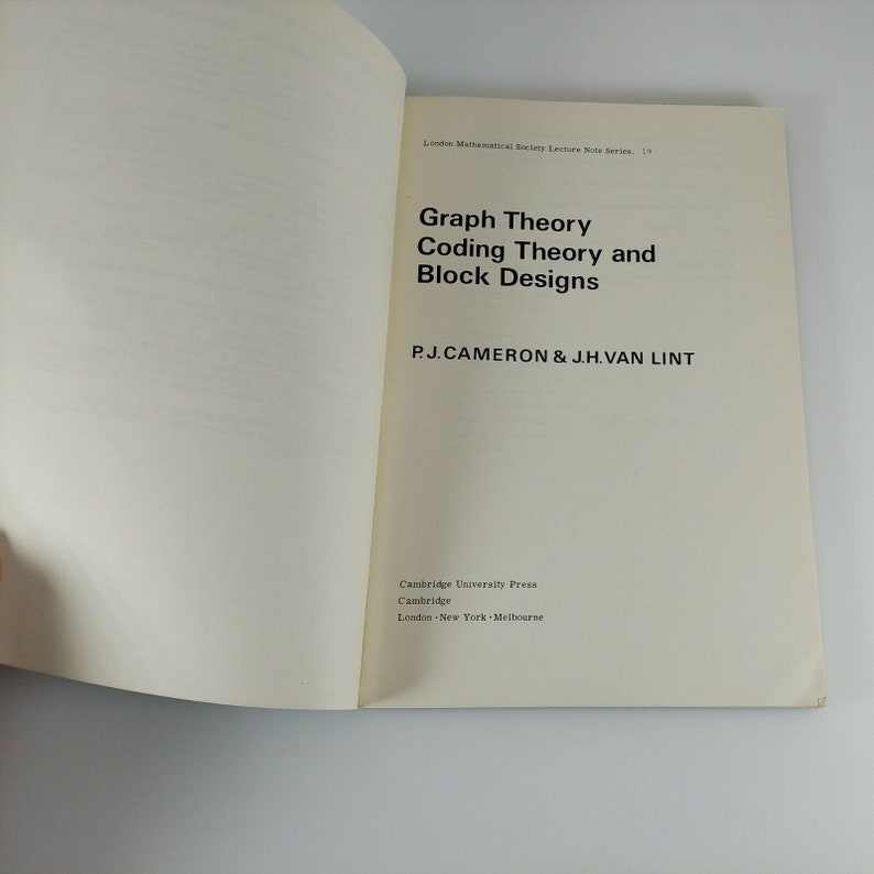 Graph Theory, Coding Theory and Block Designs, 1975 P.J. Cameron Cambridge U - Etsy