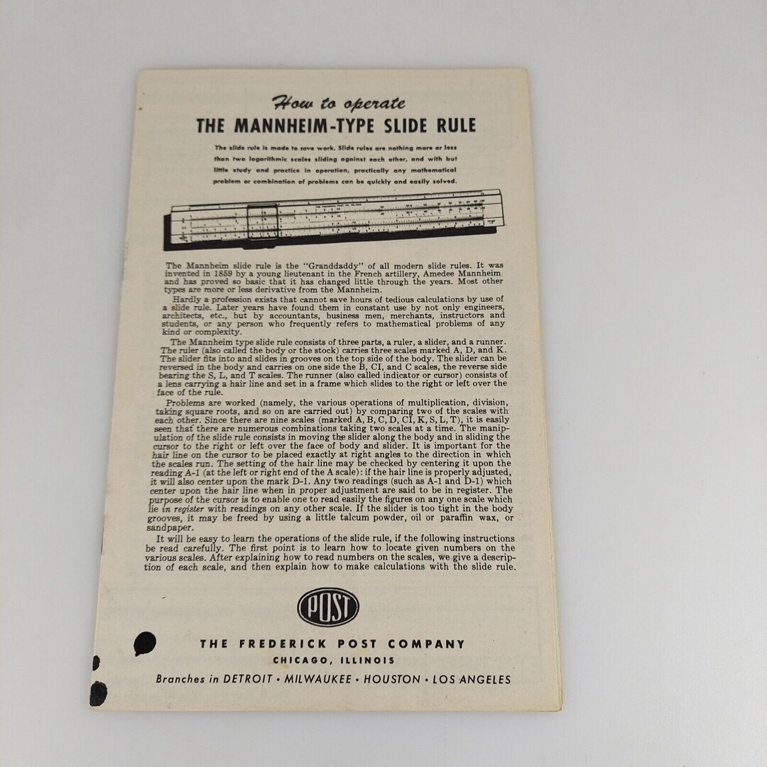 How to Operate the Mannheim-type Slide Rule Frederick Post Co - Etsy