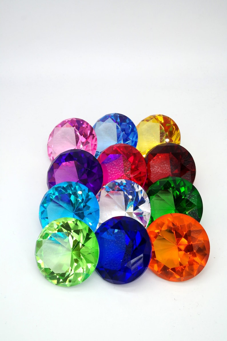 50mm Crystal Round Diamond Box Set 12 Pcs - Jewel Glass Paperweight ...