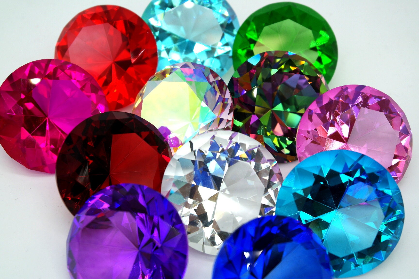 40mm Crystal Round Diamond Box Set 12 Pcs - Jewel Glass Paperweight ...