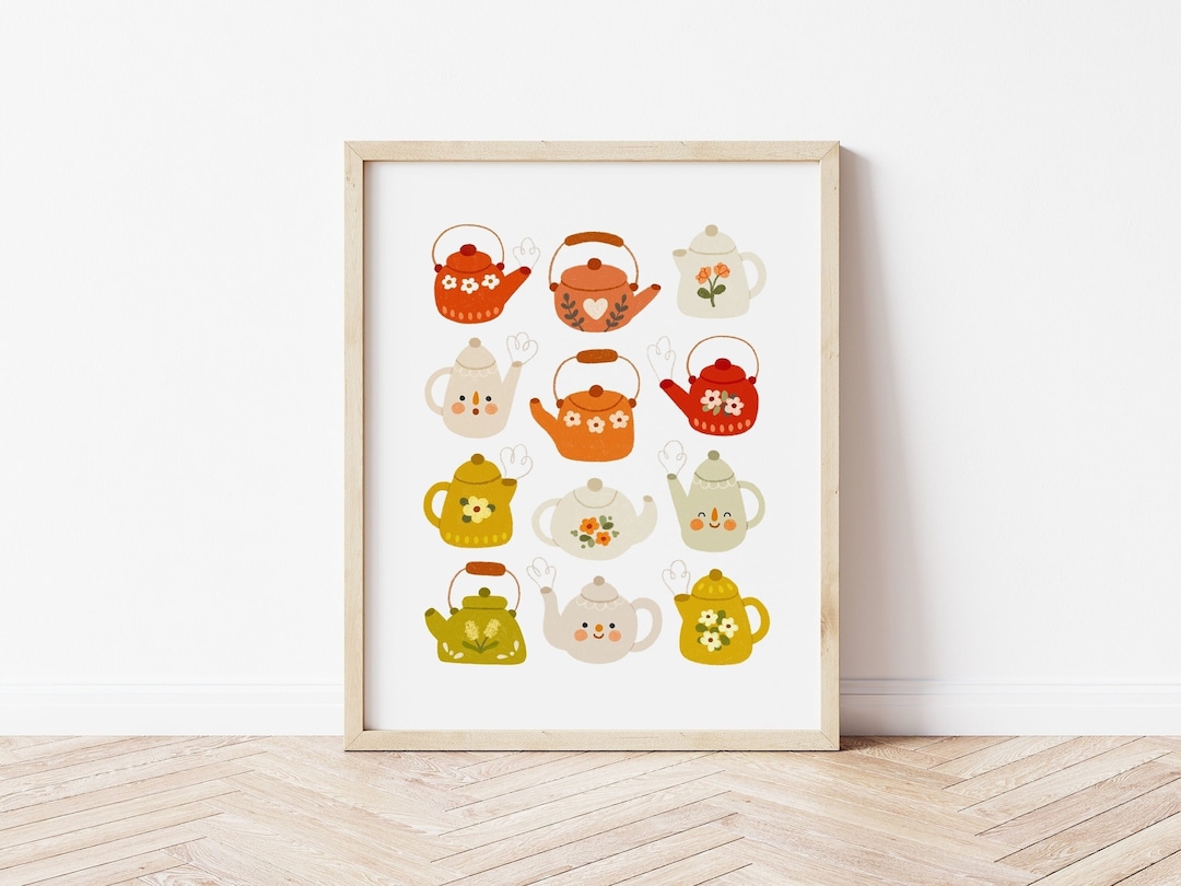 Happy Teapots Art Print Illustration Print, Cozy Art, Gift for Her ...