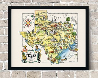 Texas Map Cartoon - Etsy