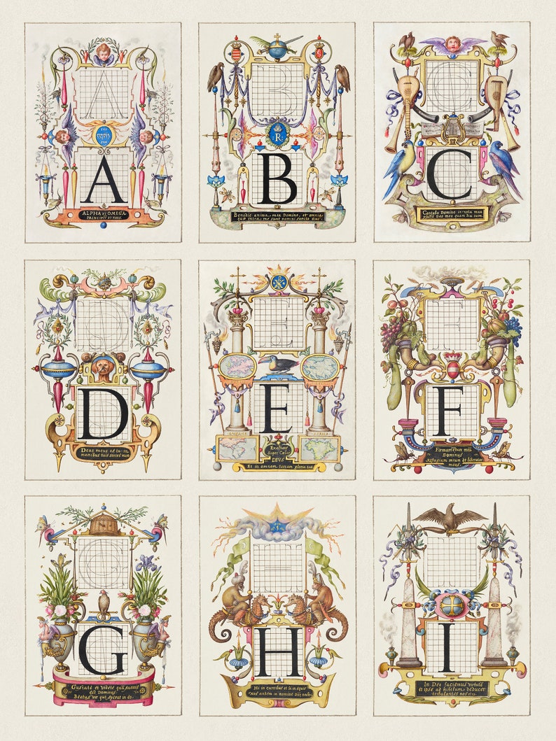 Illuminated Alphabet Letter Vintage Calligraphy Single Prints – ABC ...