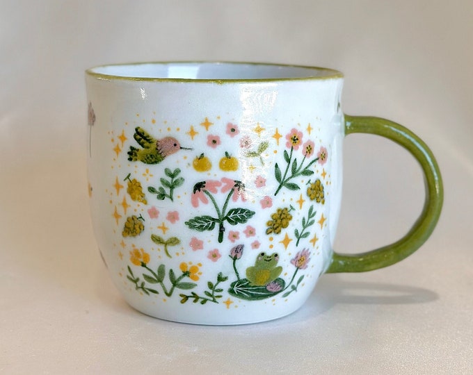 Handmade Green Cute Flower Mug | Handpainted Green Mug - Etsy