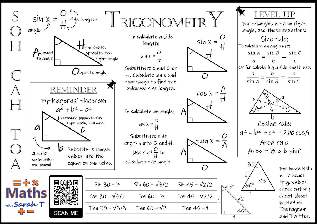 GCSE Maths Trigonometry Cheat Sheet - Etsy GCSE Maths Trigonometry Cheat Sheet - Etsy