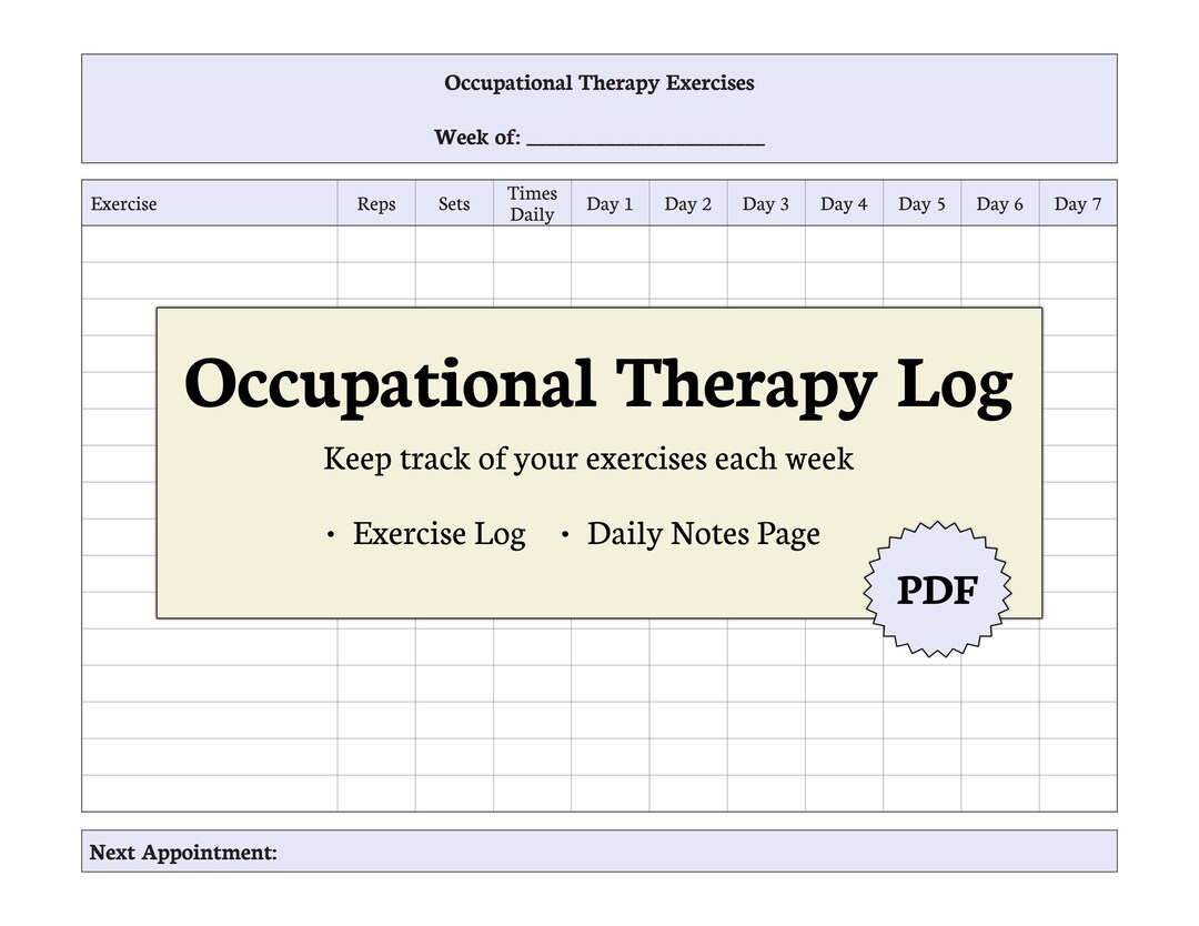 Occupational Therapy Exercise Log and Weekly Tracker - PDF Download - Etsy