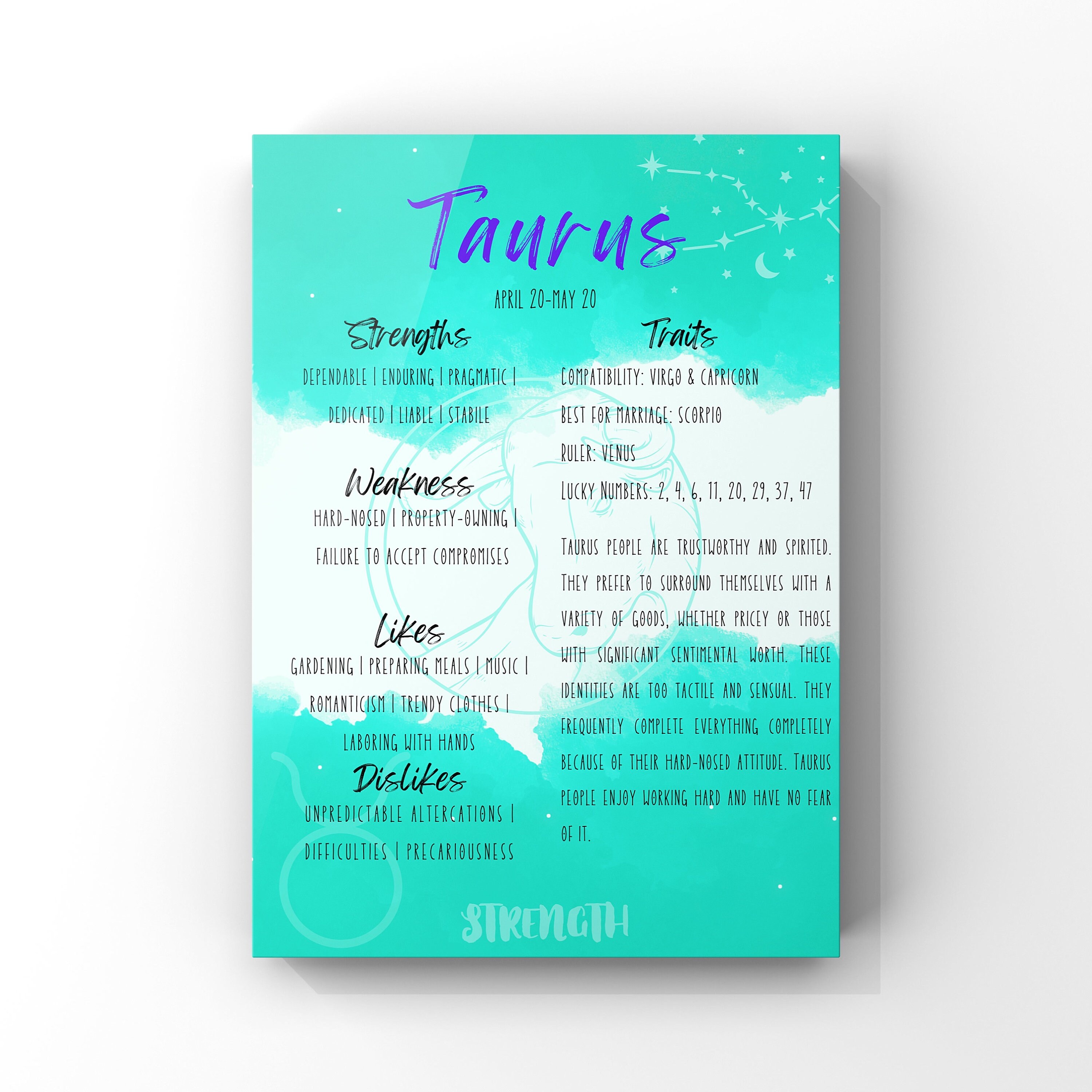 Taurus Poster, Zodiac, Astrology, Digital Art, Star Sign Poster ...