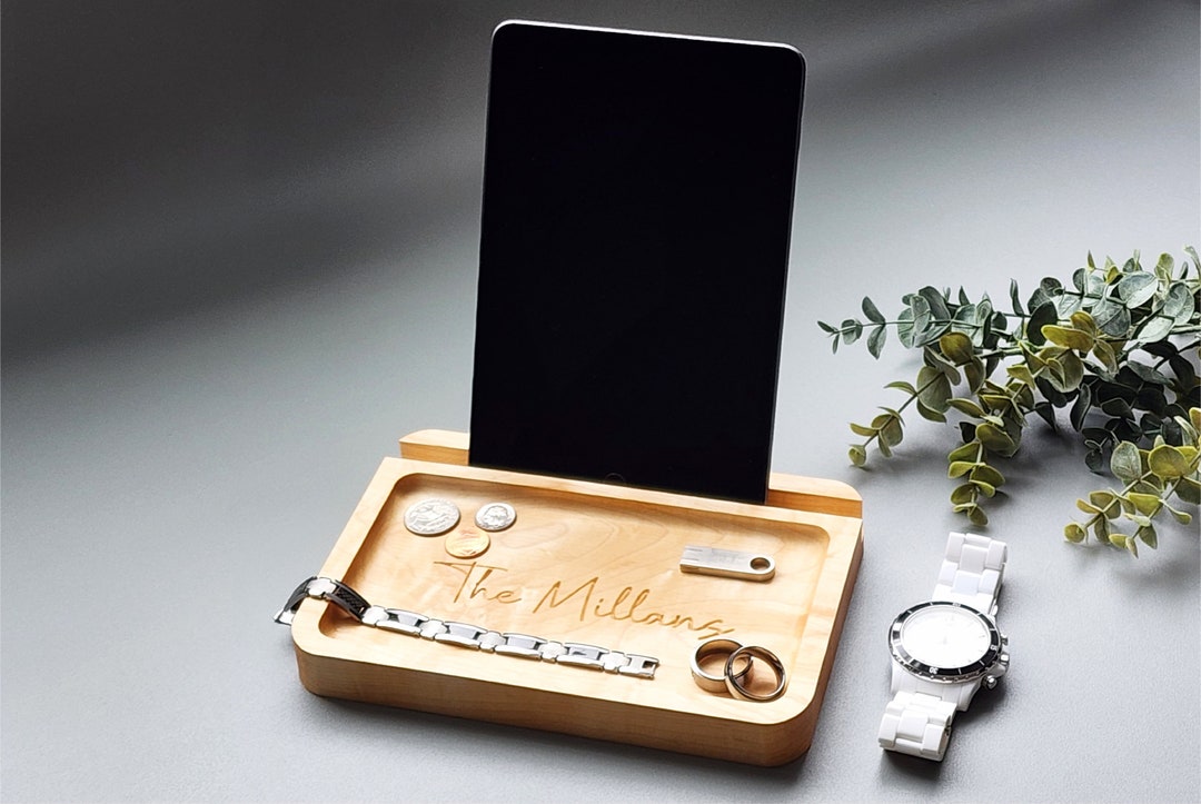 Personalized Catch All Tray Phone/tablet Holder | Hard Maple Valet Tray ...