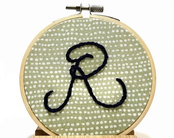 Hand Embroidered Floral Letter E W/ Pink Background - Etsy