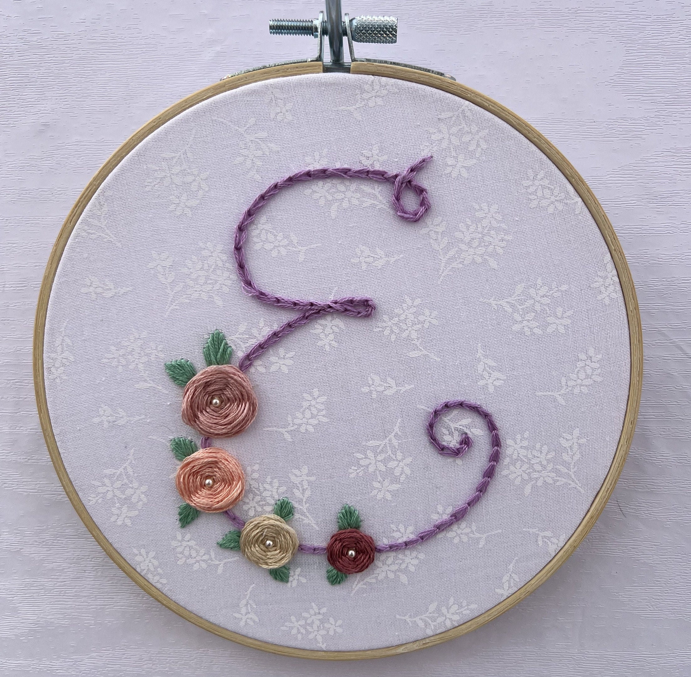 Hand Embroidered Floral Letter Cursive E - Etsy