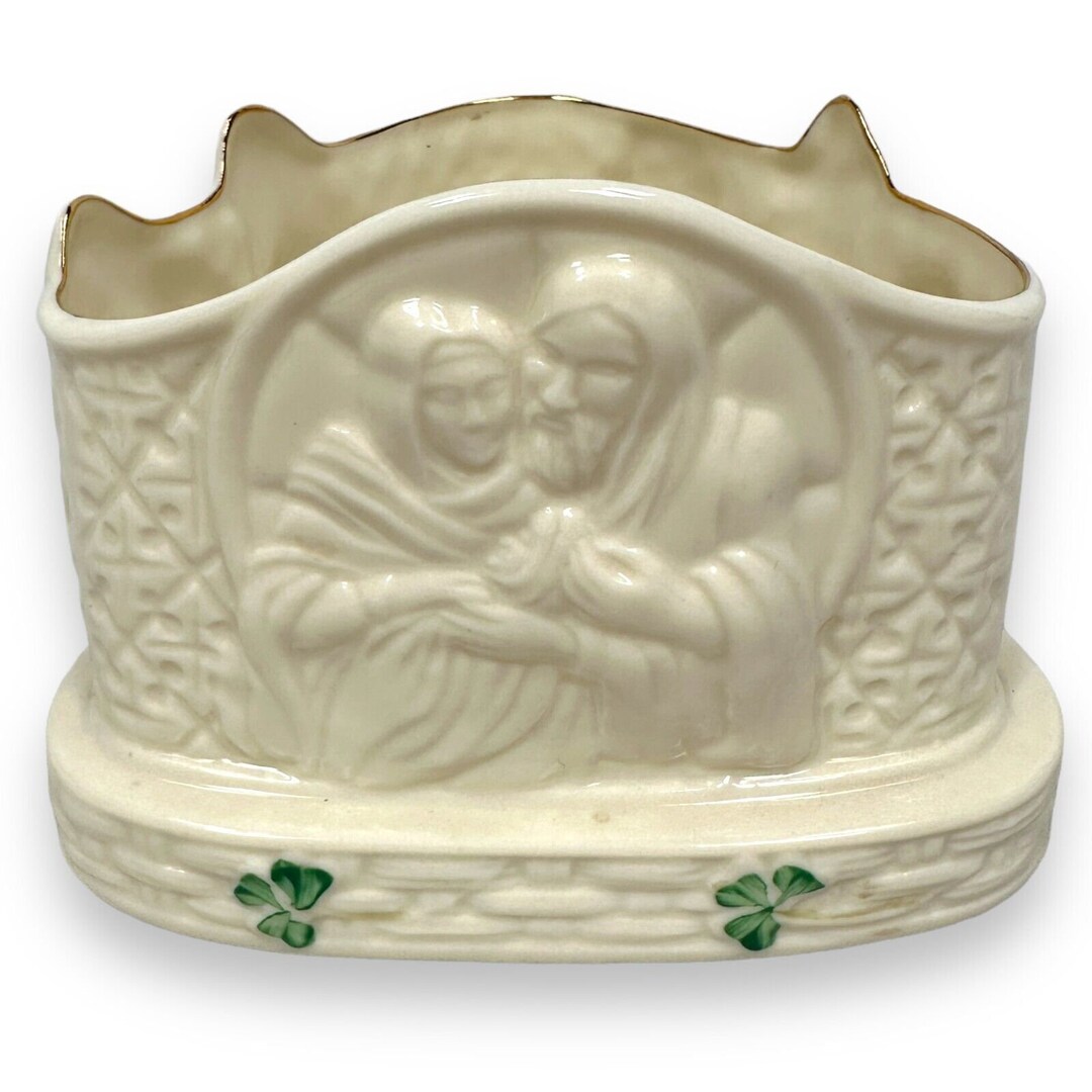 Vintage Belleek Porcelain Shamrock Nativity Votive Candle Holder Cream ...