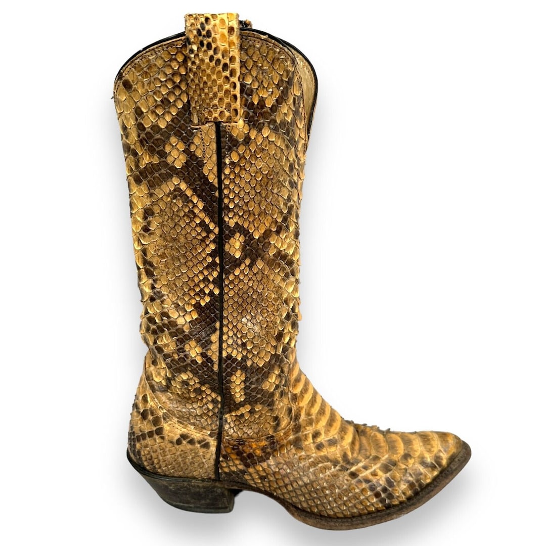 Vintage Nocona Python Cowboy Boots Womens 6 C Gold Yellow Snakeskin ...