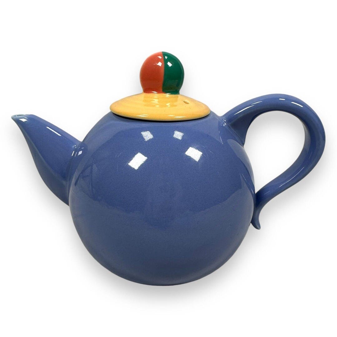 Vintage Lindt Stymeist Colorways Teapot 6" Blue Yellow Salmon W/ Lid ...