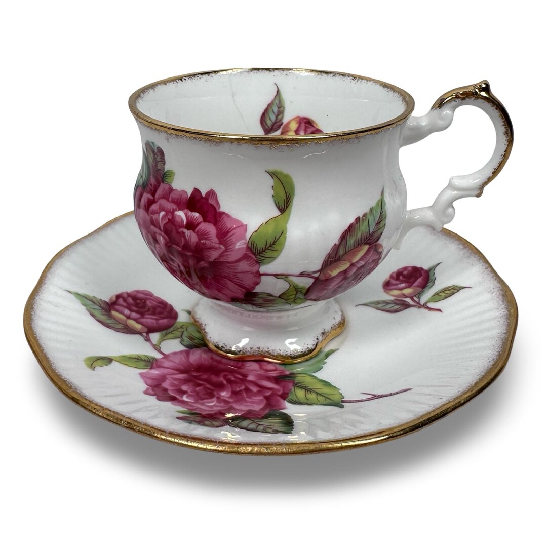 Vintage Royal Crest Teacup & Saucer Pink Rose Gold Trim Fine Bone China ...