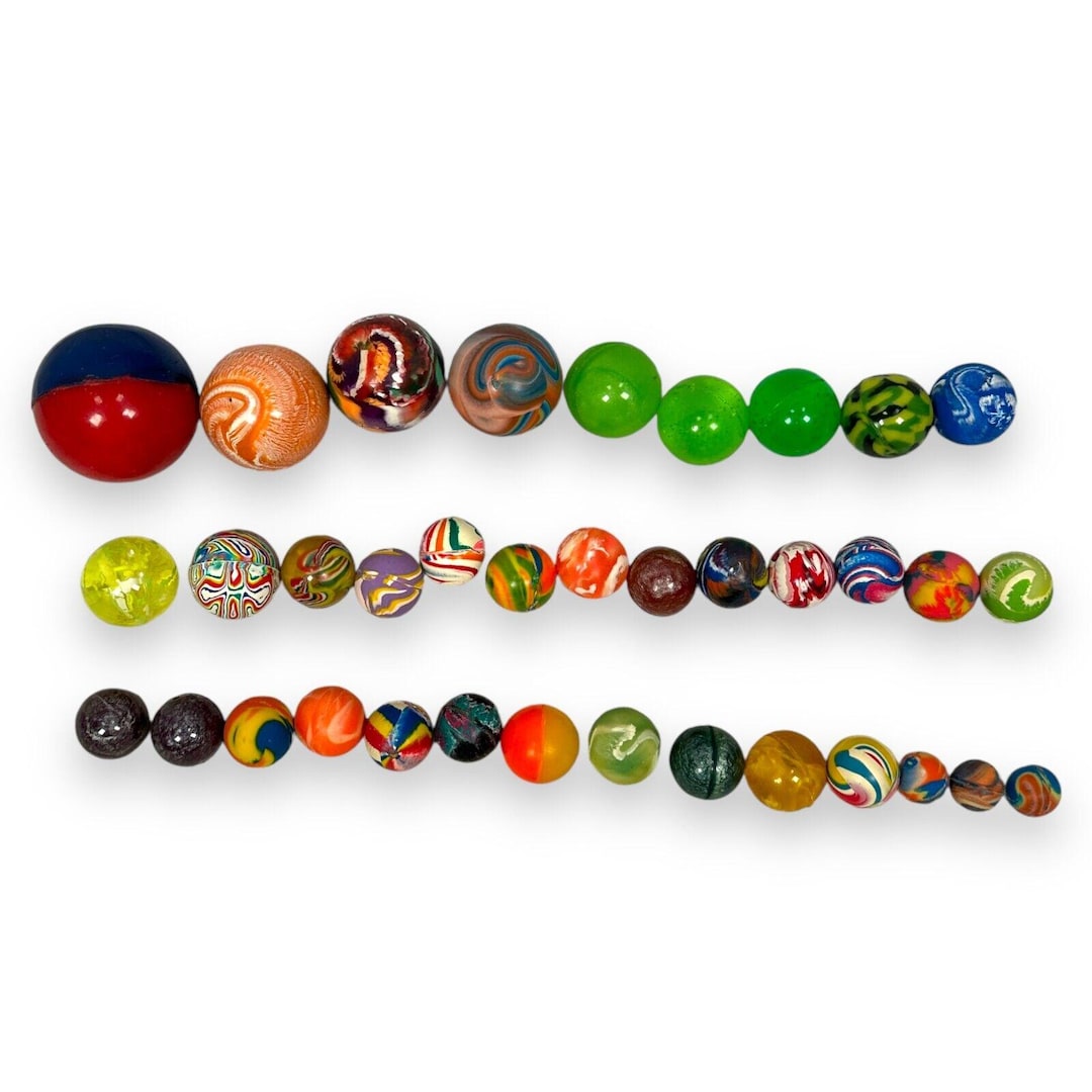 Vintage Bouncy Ball Rubber Colorful Swirl Solid Various Sizes Lot of 36 ...