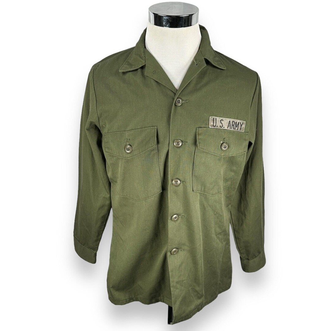 Vintage 60s 70s US Army Uniform Top Shirt Men's 15.5 X 33 Green Cotton ...