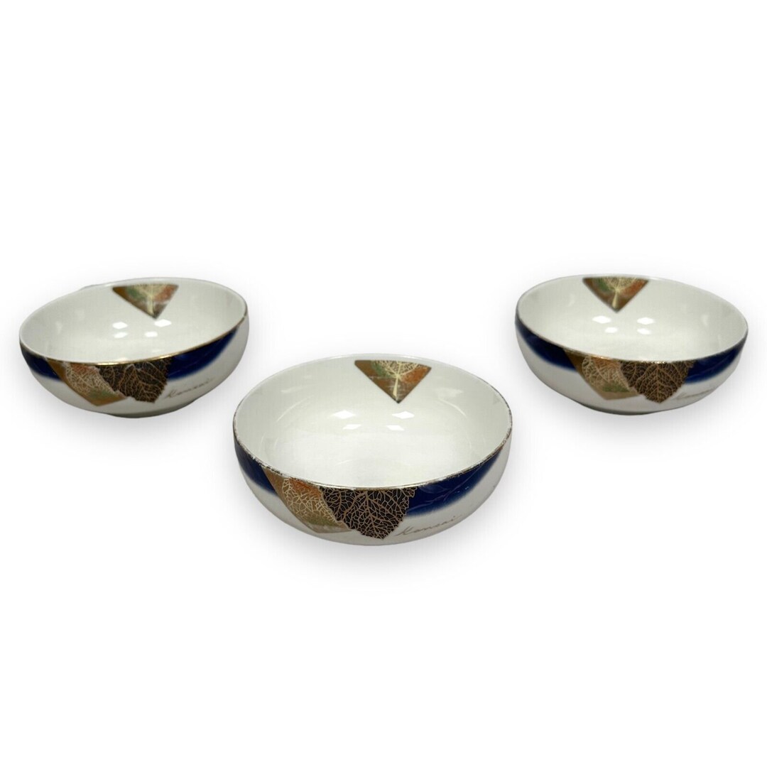 Kansai Fine China Japan Gold Rim Orange Leaves Rice Bowls Lot of 3 ...