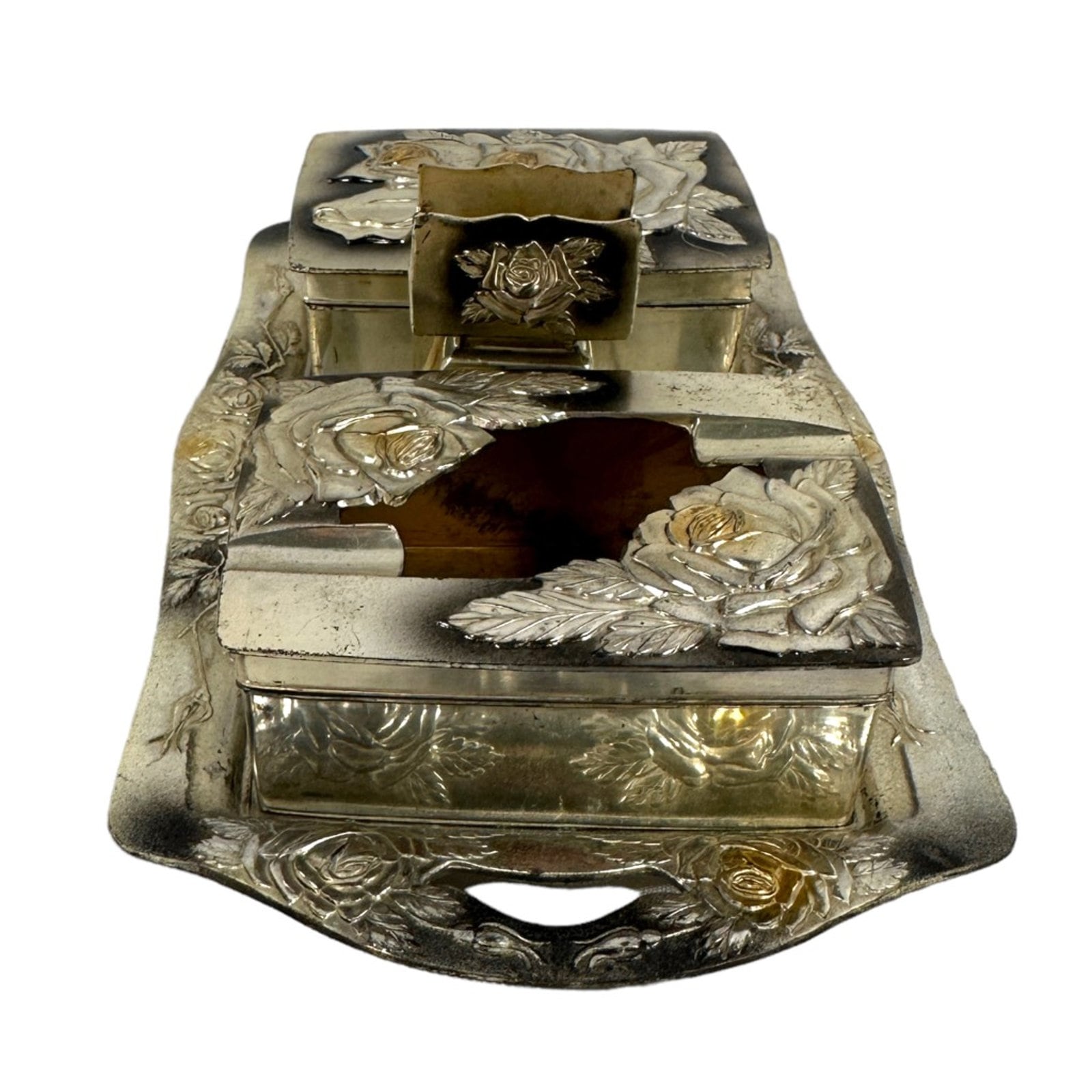 Japanese Ornate Smoking Set Vintage Tray Floral Cigarette Lighter ...