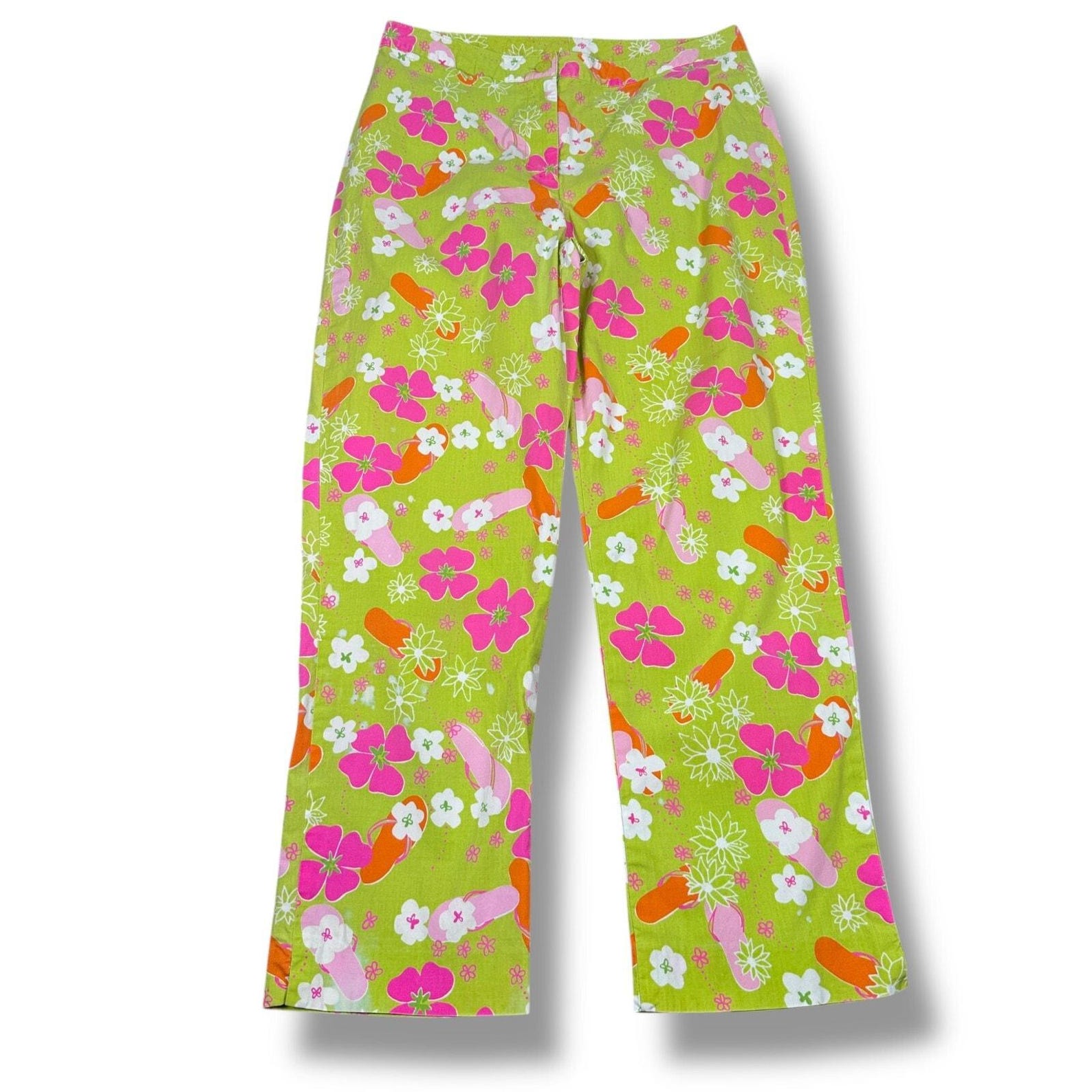 Vintage Lilly Pulitzer Capri Pants Women's 4 Green Pink Floral Flower ...
