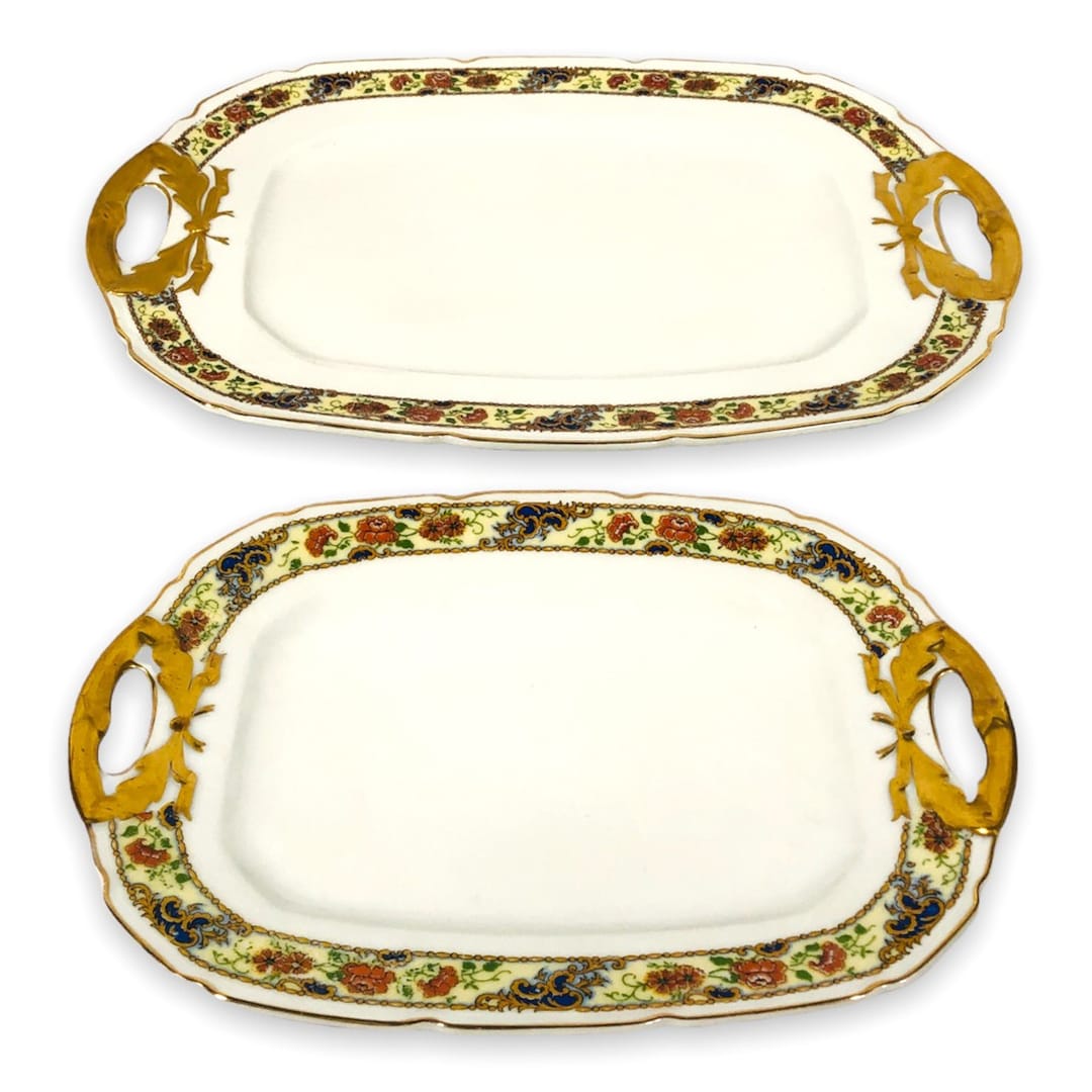 T & V Limoges France La Cloche Floral Platter Tray Vintage Lot 2 Gold ...