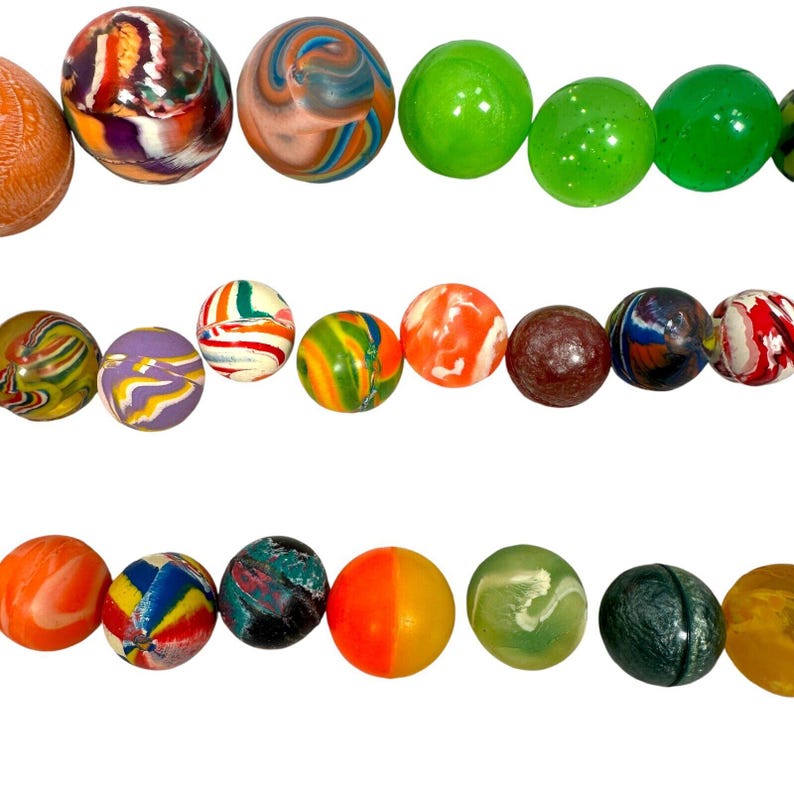 Vintage Bouncy Ball Rubber Colorful Swirl Solid Various Sizes Lot of 36 ...