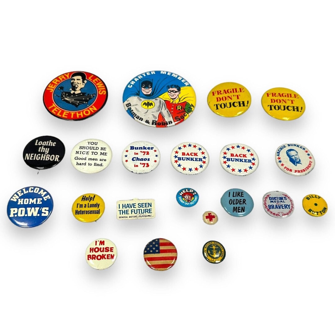 Vintage Novelty Joke Pop Culture Pin Button Lot 21 Jerry Lewis Batman ...