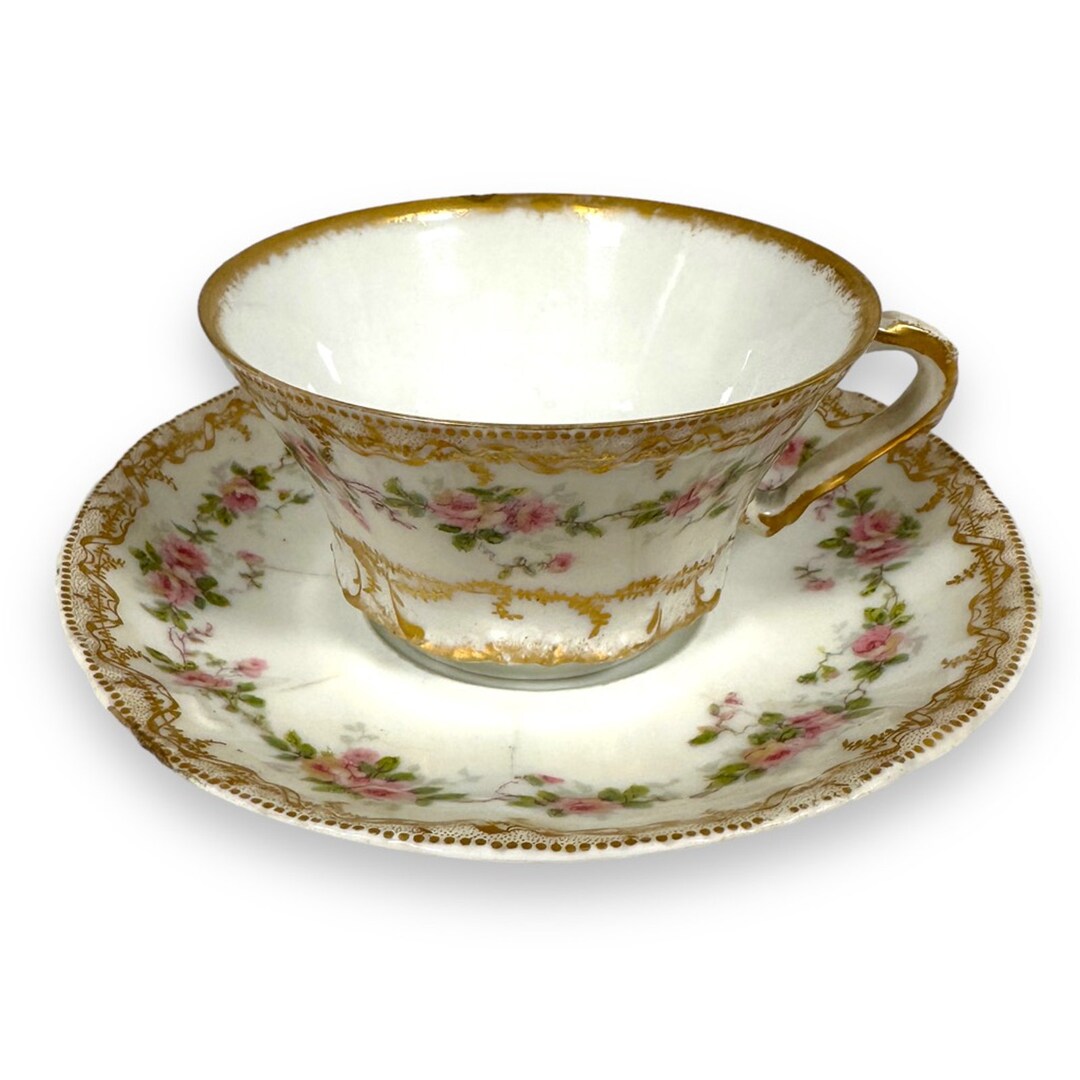 Theodore Haviland Limoges Floral Tea Cup Vintage Saucer Tyndale White ...