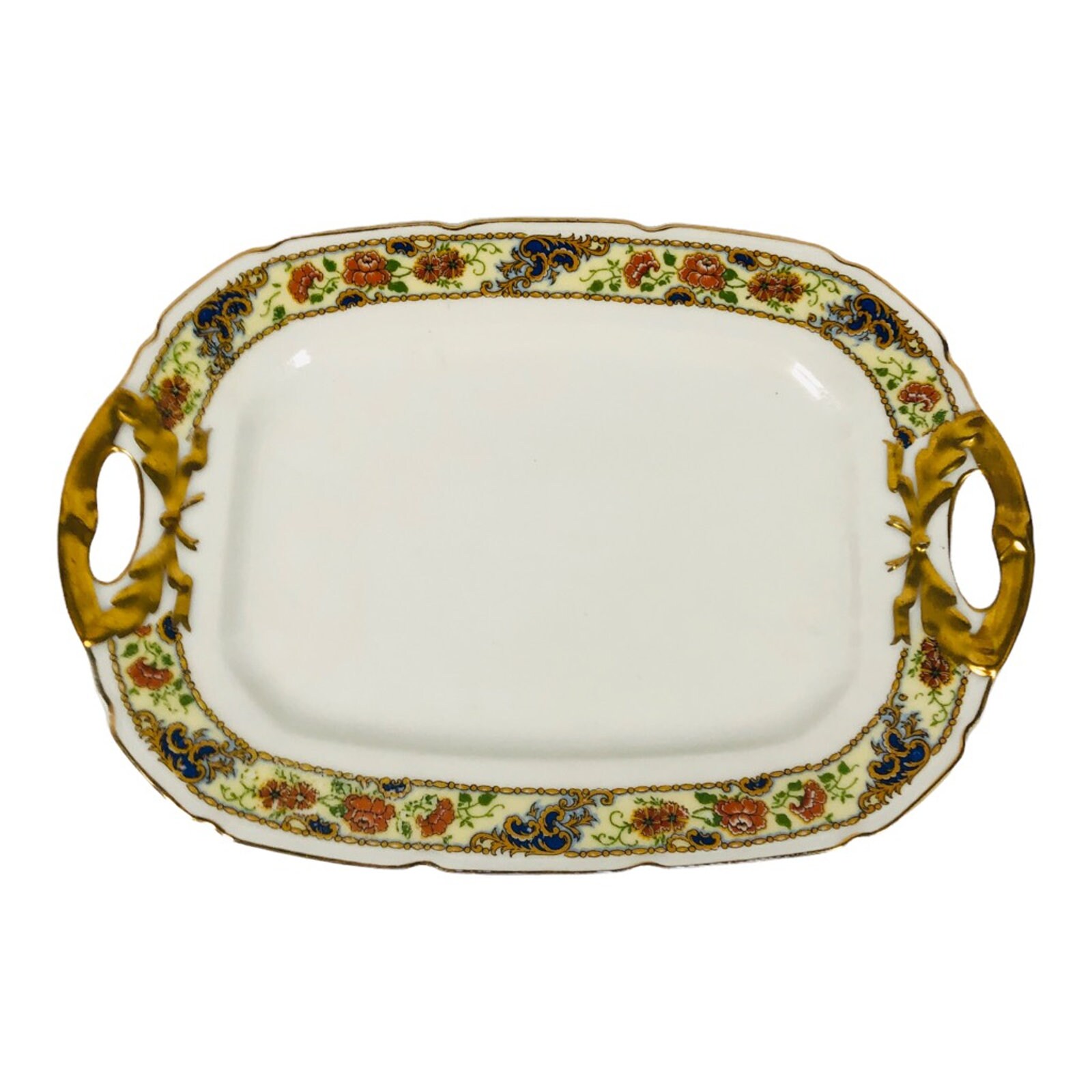 T & V Limoges France La Cloche Floral Platter Tray Vintage Lot 2 Gold ...